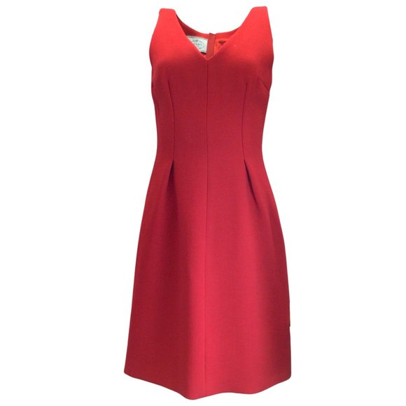 Prada | Dresses | Prada Red Sleeveless Vneck Flared Wool Crepe Dress ...